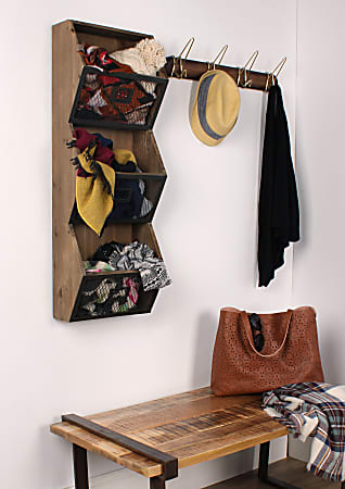 DesignOvations Burdock Wood And Metal Wall Storage Pockets 37 H x 13 W ...