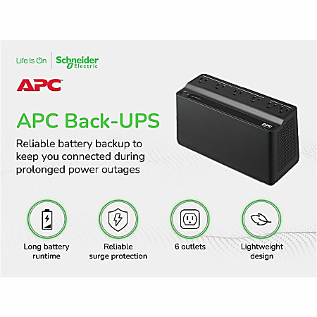 APC Back UPS BE425M Battery Backup 6 Outlet 425VA255W - Office Depot
