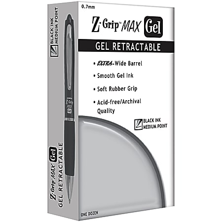 Zebra Z Grip Max Gel Ink Retractable Pens Medium Point 0.7 mm Black ...