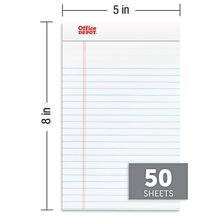 Office Depot Brand Writing Pads 5 x 8 Narrow Ruled 50 Sheets White Pack ...