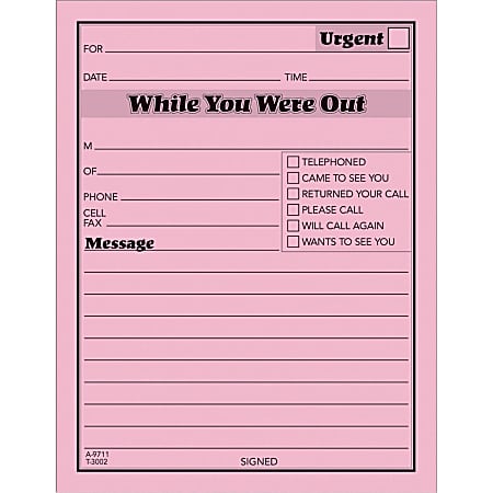 Adams While You Were Out Message Pads 4 14 x 5 12 50 Sheets Pink Pack ...