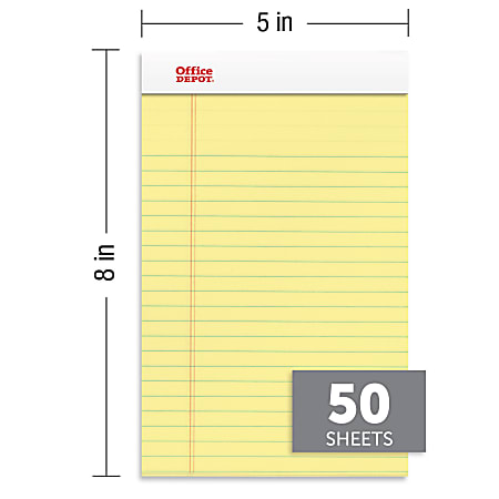 Office Depot Brand Writing Pads 5 x 8 Narrow Ruled 50 Sheets Canary ...