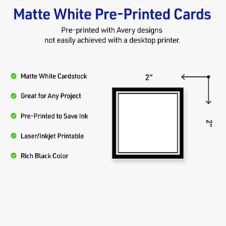 Avery Printable Cards With Sure Feed Technology 2 x 2 Matte White With ...