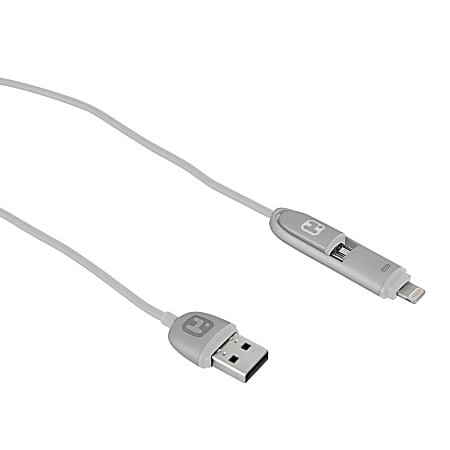 iHome 2 in 1 Micro USB And Lightning Cable 5 Silver - Office Depot