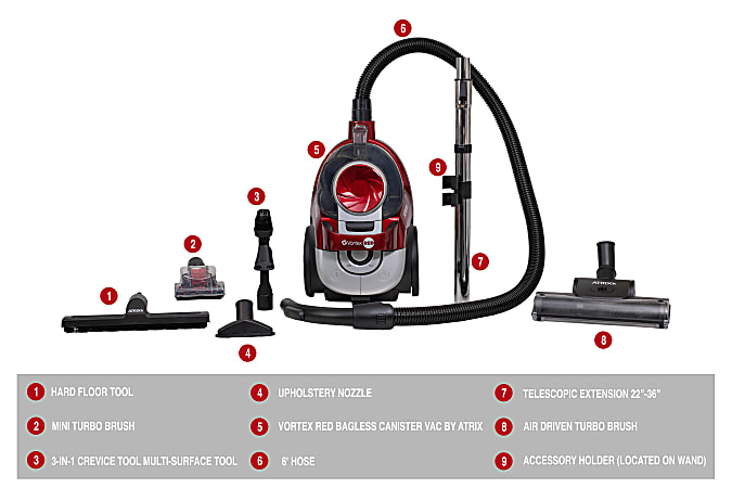 Atrix Vortex Bagless Canister Vacuum With HEPA Filtration Red - Office ...