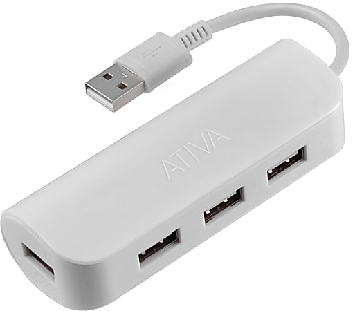 Ativa® 4-Port USB 2.0 Hub, 8.1"H x 3"W x 1.2"D, Silver, 58569