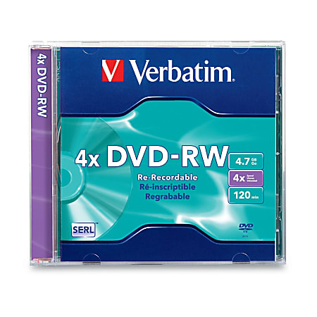 Verbatim DVD RW 4.7GB 4X with Branded Surface 1pk Slim Case 4.7GB 1 ...