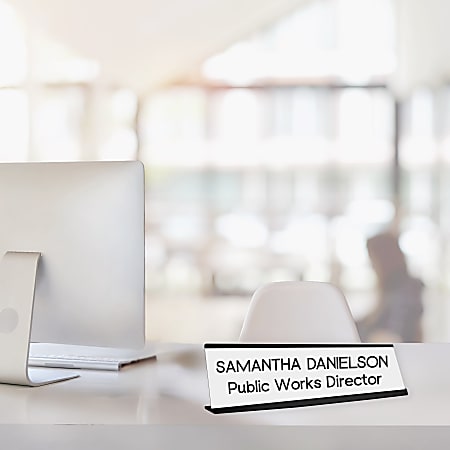 Custom Engraved Plastic Desk Signs With Slide in Metal Holder 2 x 10 ...