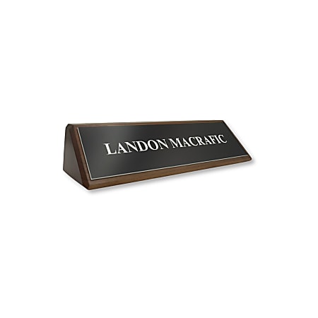 Custom Engraved Plastic Desk Sign With Walnut Desk Bar 2 x 8 - Office Depot