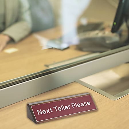 Custom Engraved Plastic Desk Sign With Walnut Desk Bar 2 x 8 - Office Depot