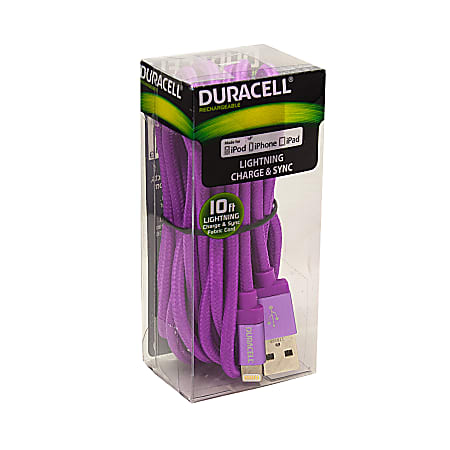 Duracell Fabric Lightning Cable 10 Purple LE2237 - Office Depot