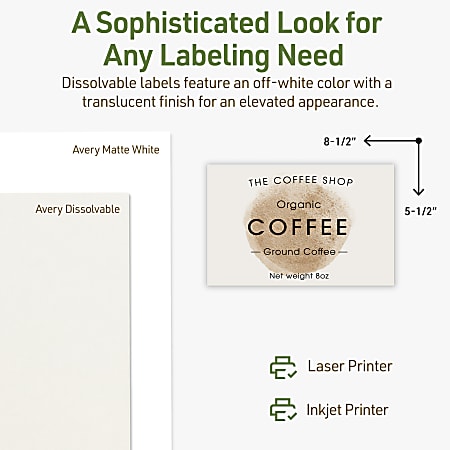 Avery Dissolvable Labels 94229 DWMP5 Rectangle 5 12 x8 12 Matte Off ...