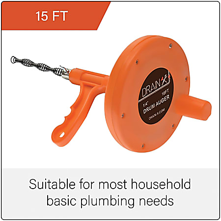 DrainX Plumbing Snake Drain Auger 16 Orange - Office Depot