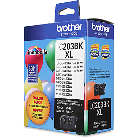 Brother LC203 Black High Yield Ink Cartridges Pack Of 2 LC2032PKS ...