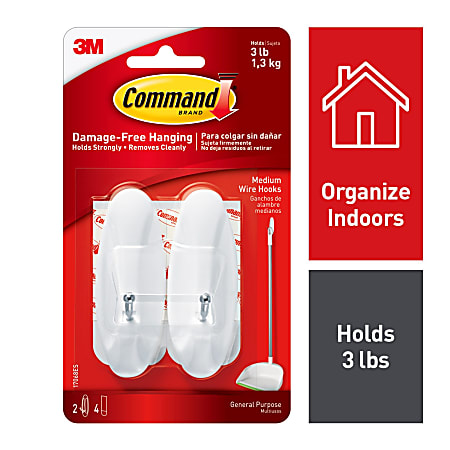Command Medium Wire Hooks Damage Free White Pack of 2 Hooks 2 Pairs of ...