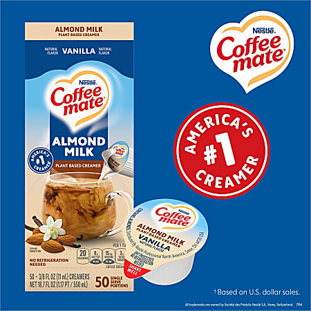 Coffee mate Almond Milk Vanilla Plant Based Liquid Creamer Singles ...