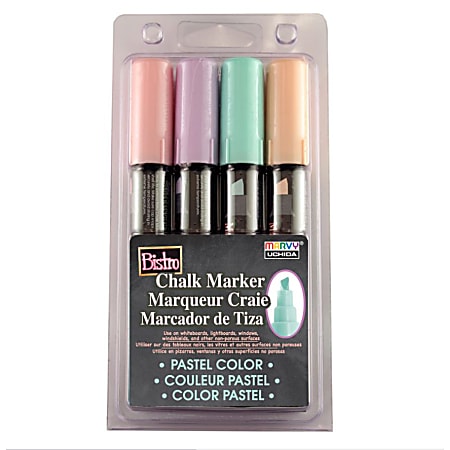 Marvy Uchida Bistro Chalk Markers Chisel Tip Assorted Colors 4 Pens Per ...