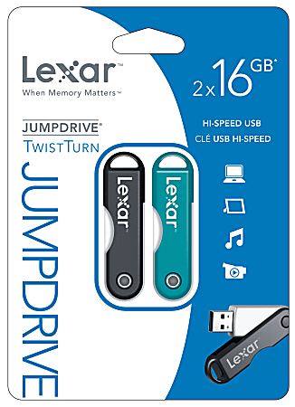 Lexar JumpDrive TwistTurn USB 2.0 Flash Drive 16GB Black Pack Of 2 ...