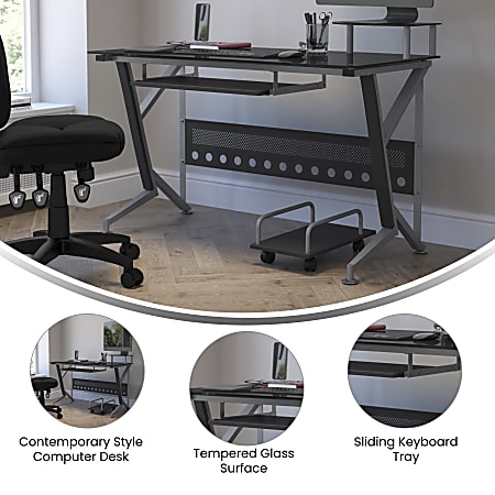 Flash Furniture 48 W Contemporary Glass Computer Desk Black - Office Depot