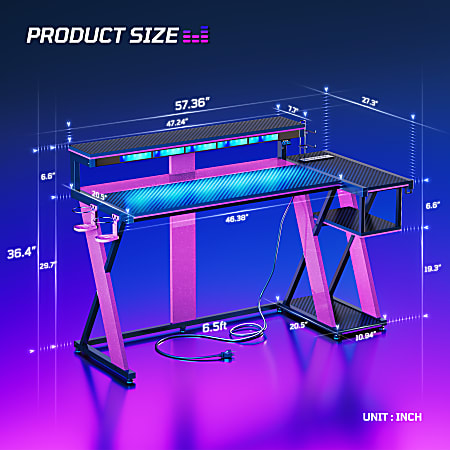 Bestier 58 W LED Gaming Computer Desk With Power Outlet Black - Office ...