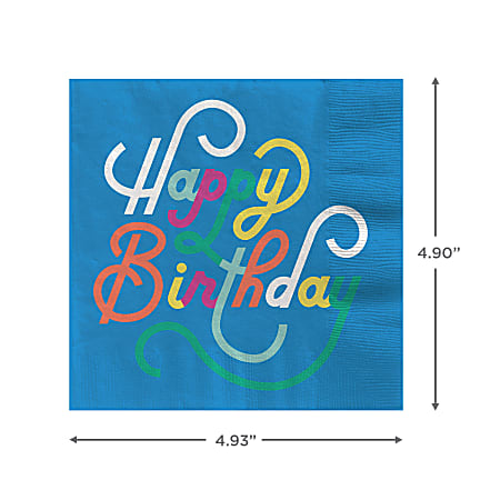 Hallmark Cocktail Napkins Happy Birthday on Blue Pack of 16 - Office Depot
