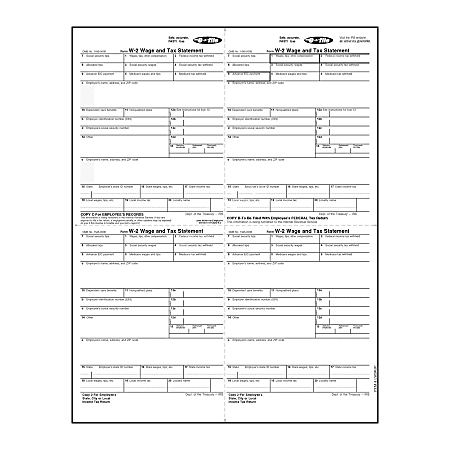 W 2 Wage And Tax Statement Four Corner Style Employees Copies 30percent ...