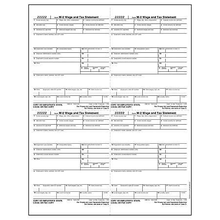 W 2 Wage And Tax Statement Four Corner Style Employers Copies 30percent ...
