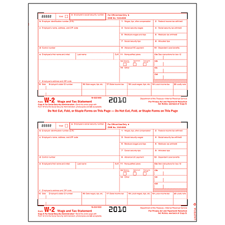 W 2 Wage And Tax Statement Copy A Employers Federal 30percent Recycled ...