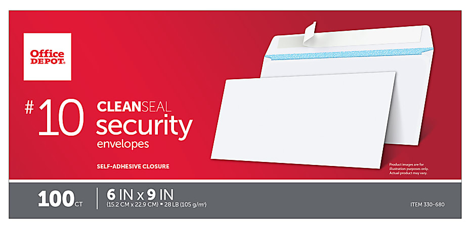 Office Depot Brand 10 Security Envelopes 4 18 x 9 12 Clean Seal White ...