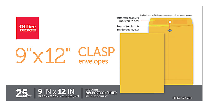 Office Depot® Brand 9" x 12" Manila Envelopes, Clasp Closure, Brown ...