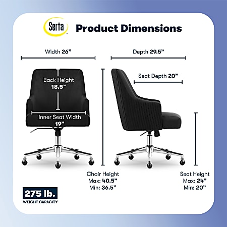 Serta Scarlett Ergonomic Fabric Mid Back Home Office Chair Black ...