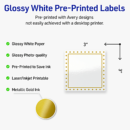 Avery Print To The Edge Labels Sure Feed S00 DHZ PRWGP10 3 x 3 Glossy ...