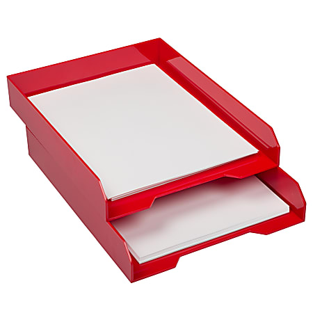 JAM Paper Stackable Paper Trays 2 H x 9 34 W x 12 12 D Red Pack Of 2 ...