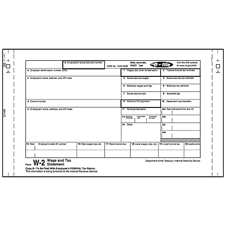 W 2 Wage And Tax Statement 1 Wide 4 Part Carbonless 30percent Recycled ...