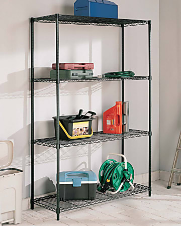 Realspace Steel Wire Shelving 4 Shelves 72 H x 48 W x 18 D Black ...