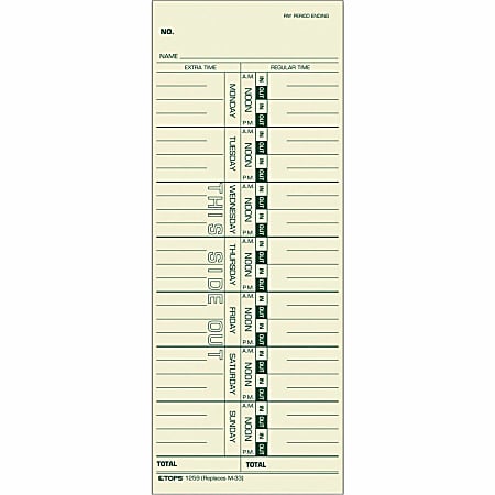 TOPS Time Cards Replaces Original Card M33 Named Days 1 Sided 9 x 3 12 ...