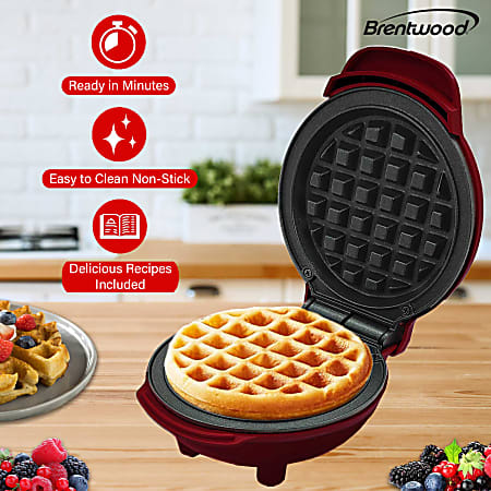 Brentwood 400 Watt Non Stick Mini Waffle Maker 5 In. Red - Office Depot