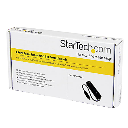 StarTech.com 4 Port Portable SuperSpeed USB 3.0 Hub with Built in Cable - Office Depot
