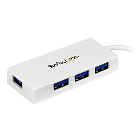 StarTech.com Portable 4 Port SuperSpeed Mini USB 3.0 Hub White - Office Depot