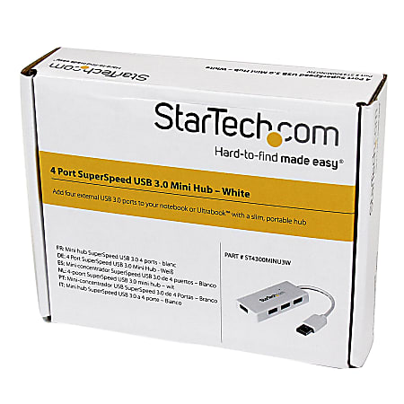 StarTech.com Portable 4 Port SuperSpeed Mini USB 3.0 Hub White - Office Depot