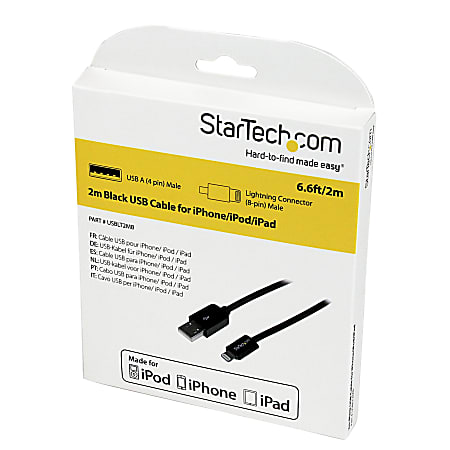 StarTech.com 2m 6ft Long Black Apple 8 pin Lightning Connector to USB ...