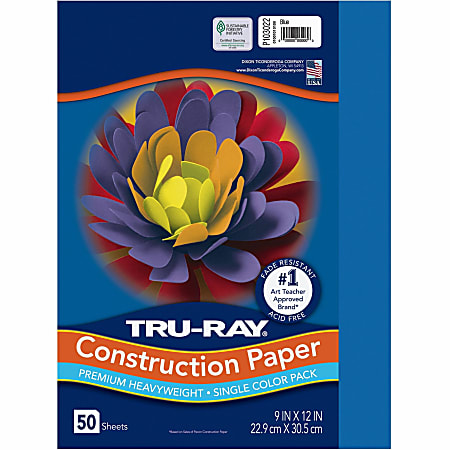 Tru Ray Construction Paper 50percent Recycled 9 x 12 Blue Pack Of 50 ...