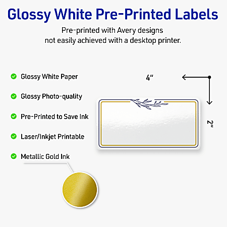 Avery Printable Labels Sure Feed S00 DNR PRWGP10 2 x 4 Glossy White ...