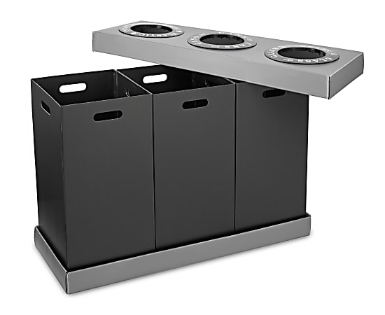 Alpine 3 Compartment Indoor Trash Bin 28 Gallon Black - Office Depot