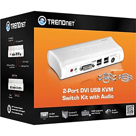 TRENDnet 2 Port DVI USB KVM Switch Cable Kit with Audio Manage Two PCs ...