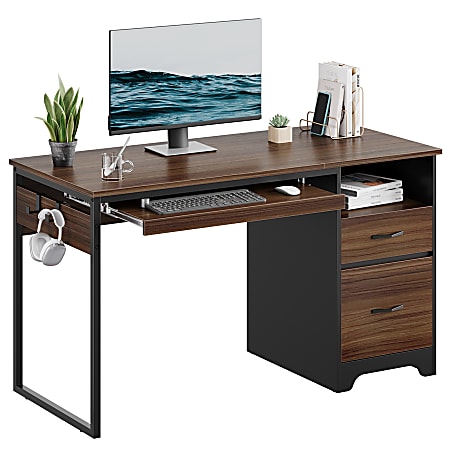 Bestier 48 W Writing Computer Desk with Storage Drawer Keyboard Tray Cherry Office Depot