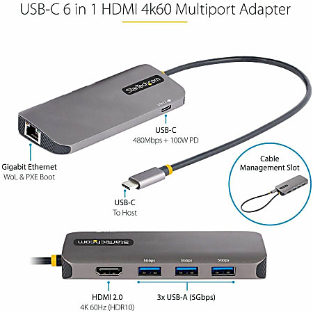 StarTech.com USB C Multiport Adapter 4K 60Hz HDMI HDR10 Video 3 Port ...