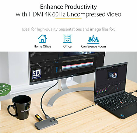 StarTech.com USB C Multiport Adapter 4K 60Hz HDMI HDR10 Video 3 Port ...