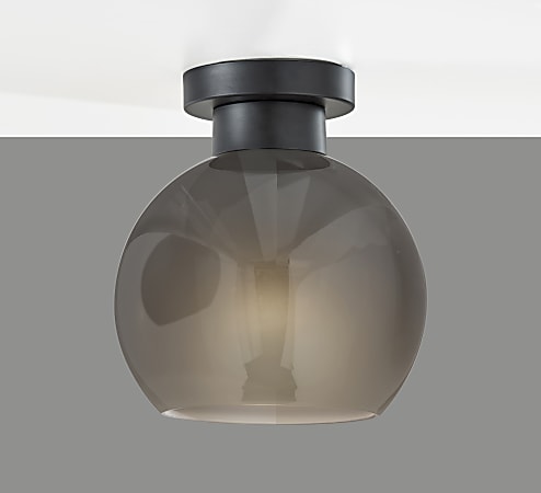 Adesso Atticus Flush Mount Lamp 9 W Smoked Glosted Glass ShadeBlack ...