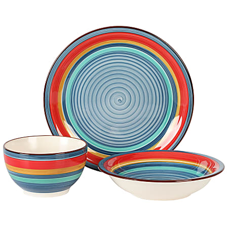 Gibson Home Rainbow 12 Piece Stoneware Dinnerware Set BlueMulticolor ...